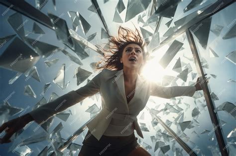 Premium Photo Woman Breaking Through A Glass Ceiling Generative Ai