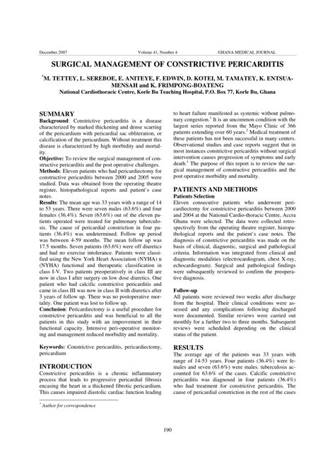 Pdf Surgical Management Of Constrictive Pericarditis
