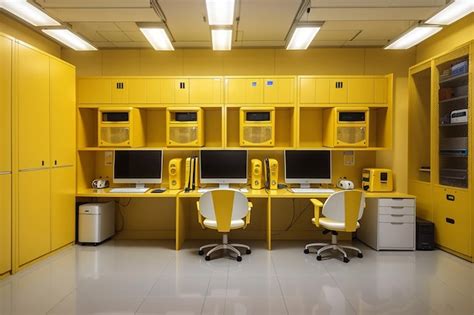 Premium Ai Image Yellow Computer Room