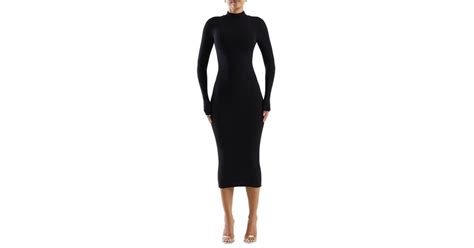 Naked Wardrobe The Mock Neck Long Sleeve Body Con Midi Dress In Black