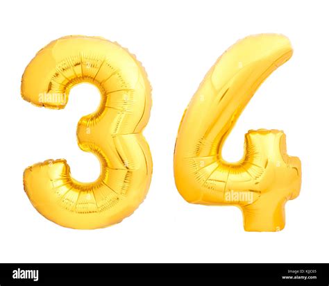 Golden Number 34 Thirty Four Made Of Inflatable Balloon Stock Photo Alamy