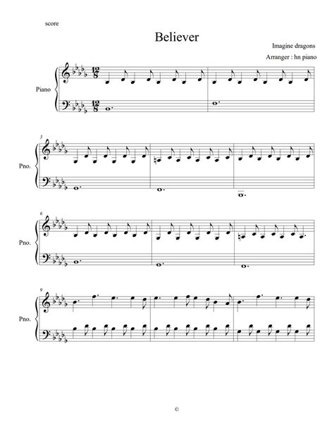 Imagine Dragons Believer By Hn Piano Blad
