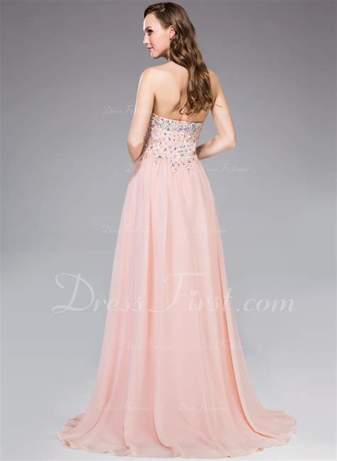 A Lineprincess Sweetheart Sweep Train Chiffon Prom Dresses With