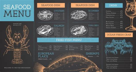Chalk Drawing Seafood Restaurant Menu Design With Hand Drawing Fish