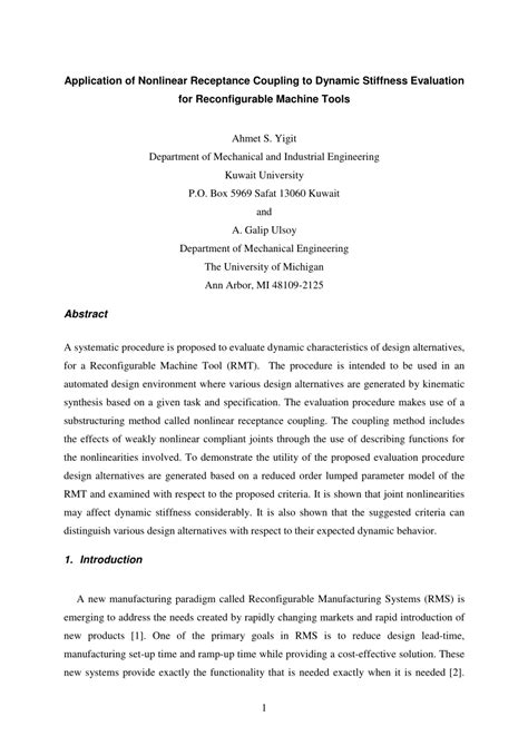 Pdf Application Of Nonlinear Receptance Coupling To Dynamic Stiffness
