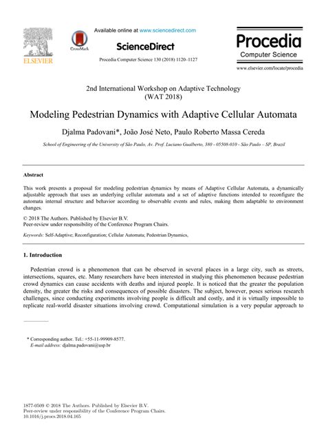 Pdf Modeling Pedestrian Dynamics With Adaptive Cellular Automata