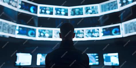 Monitoring Data On Advanced Control Panel Screens In Futuristic Command Center Concept Data