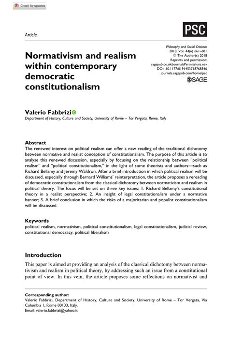Pdf Normativism And Realism Within Contemporary Democratic Constitutionalism