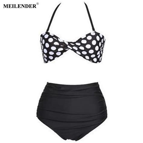 M 1 2015 Retro Pinup Vintage Beach Swimsuit Woman Halterneck High
