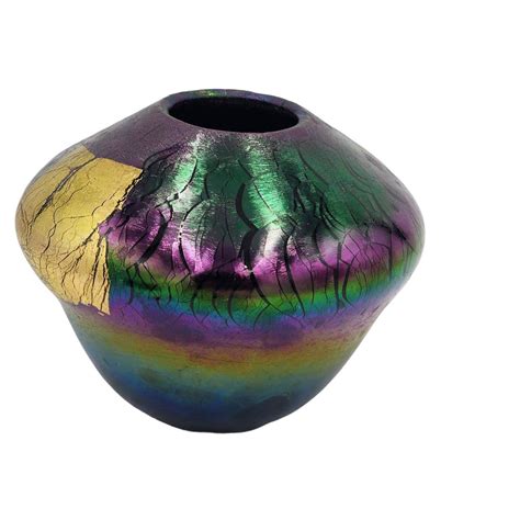 Robert Eickholt Glass Iridescent Art Vase Blown Glass Stretched Glass