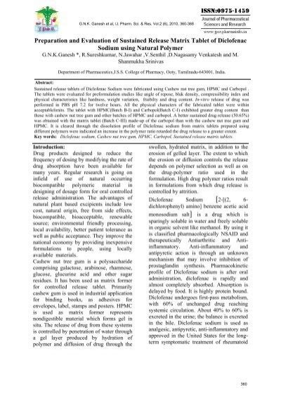 Preparation And Evaluation Of Sustained Release Matrix Tablet Of