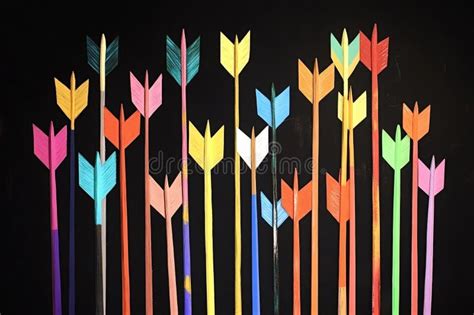 Colorful Arrows Pointing Upwards On Black Background Symbolizing Diversity And Growth Stock