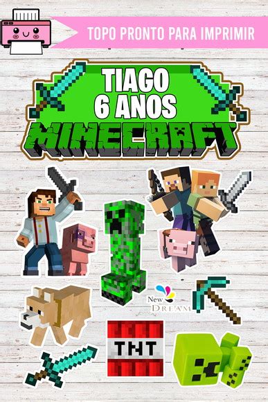 Arquivo Digital Topo De Bolo Minecraft Para Imprimir Elo7
