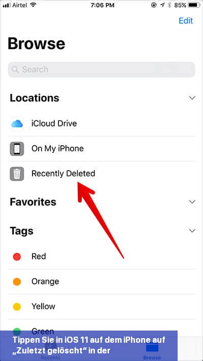 Wiederherstellung Kürzlich Gelöschter Dateien In Der App Dateien Auf