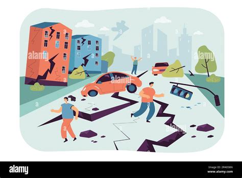 People Escaping Earthquake Flat Vector Illustration Stock Vector Image