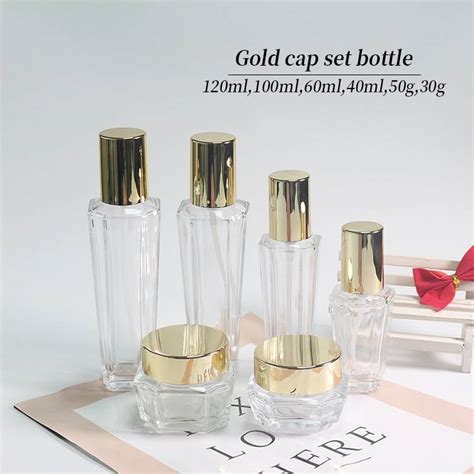 Gold Frosted Skincare Bottles And Jar Acrylic Cosmetic Containers