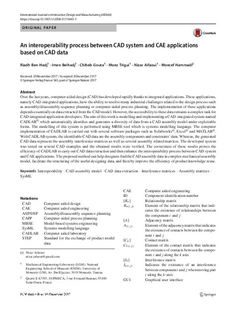 Pdf An Interoperability Process Between Cad System And Cae