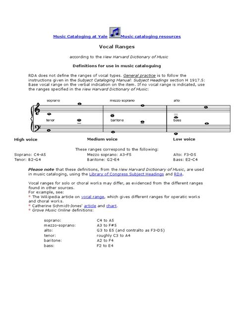 Music Cataloging At Yale Vocal Ranges Pdf