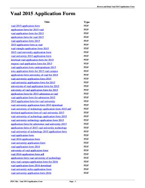 Fillable Online Vaal 2015 Application Form Vaal 2015 Application Form