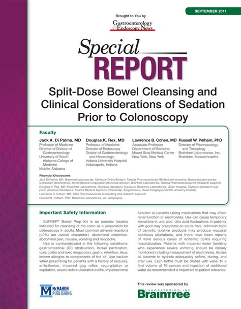 Split Dose Bowel Cleansing And Clinical Considerations Of Sedation