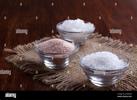 Three Types Of Salt On Dark Background Selective Focus Stock Photo Alamy