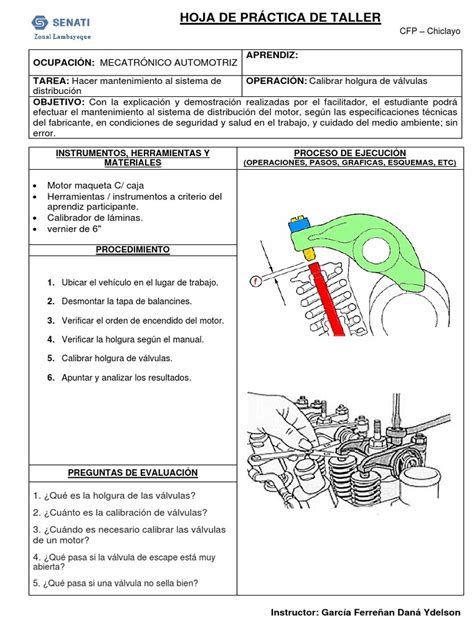 Hoja De OperaciÓn Calibrar Holgura De Válvulas Pdf