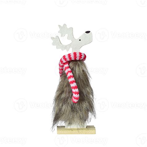 Christmas Toy Shaggy Deer Decoration With Striped Knitted Scarf