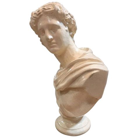 Italian Glazed Ceramic Bust Of A Classical Roman By Santa Monica For