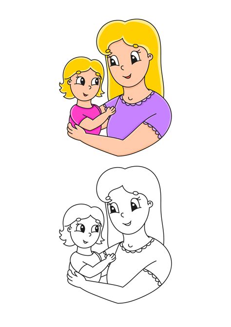 Silueta De Mama E Hijo Para Colorear Image To U