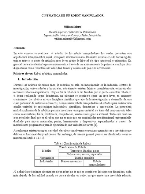 Cinematica De Los Robots Manipuladores Pdf Robótica Robot