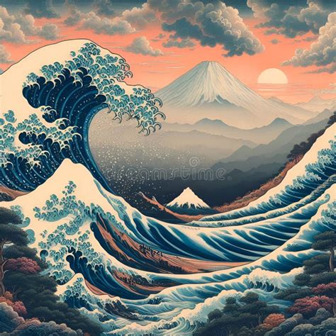 The Thirty Six View Of Mount Fuji With The Great Waves Of Hokusai