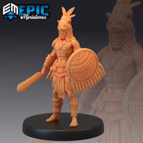 3d Printable Jaguar Warrior Macuahuitl Aztec Fighter Jungle Tribe