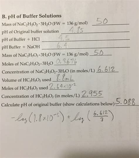 Solved B Ph Of Buffer Solutions Mass Of Nac H H O Fw Chegg