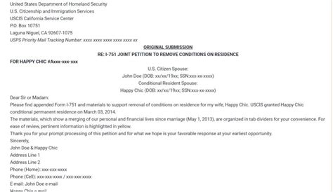 Form I 751 Cover Letter I 751 Sample Cover Letter Pdf Government