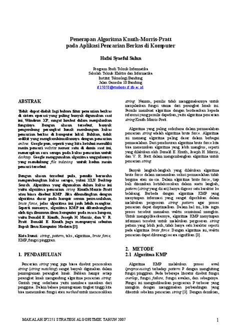 Pdf Penerapan Algoritma Knuth Morris Pratt Pada Aplikasi Pencarian