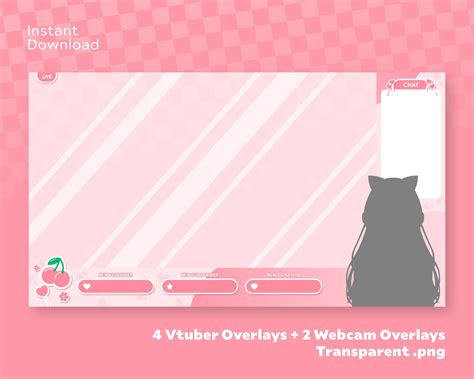 Animated Cute Cherry Lollipop Twitch Kick Premade Stream Overlay Package Vtuber Pink Pastel