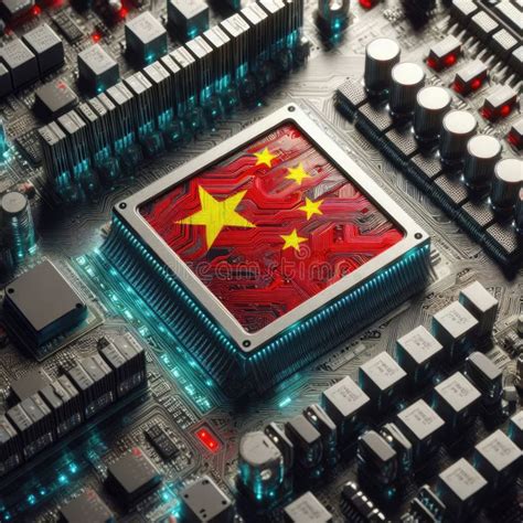 flag of china on a mainboard cpu chip stock illustration illustration