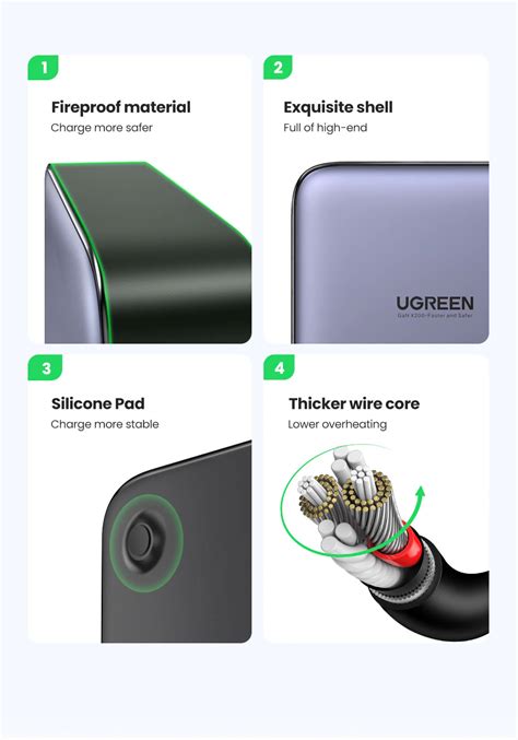 Củ sạc máy tính điện thoại UGREEN W CD Nexode GaN II cổng sạc nhanh Free cáp USB C to