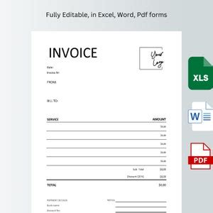 Business Invoice Editable Template PDF Google Sheets Docs Word Excel Custom Printable Form For