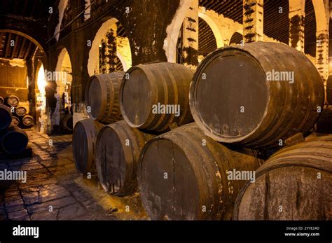 Solera System In Old Bodega Andalusian Wine Cellar Process For Aging Different Sherry Wine In