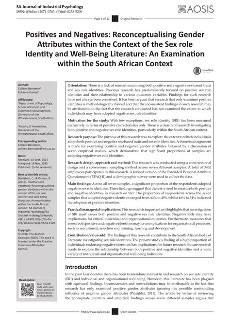 PDF Positives And Negatives Reconceptualising Gender Attributes Within The Context Of The Sex