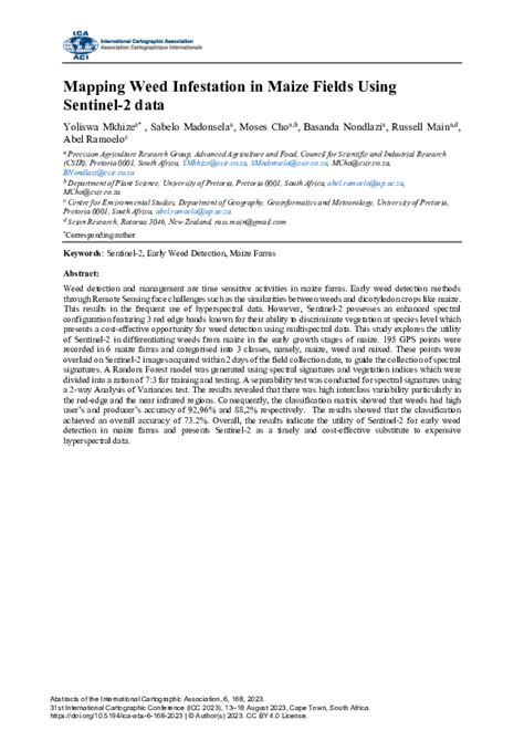 pdf mapping weed infestation in maize fields using sentinel 2 data