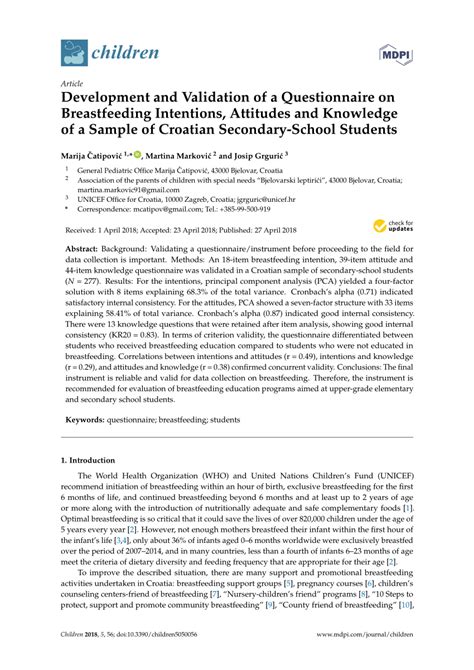 Pdf Development And Validation Of A Questionnaire On Breastfeeding Intentions Attitudes And