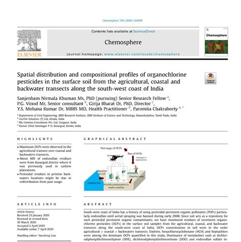 Spatial Distribution And Compositional Profiles Of Organochlorine