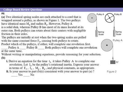 AP Physics 1 FRQ Rotational Motion Inertia Energy Torque College