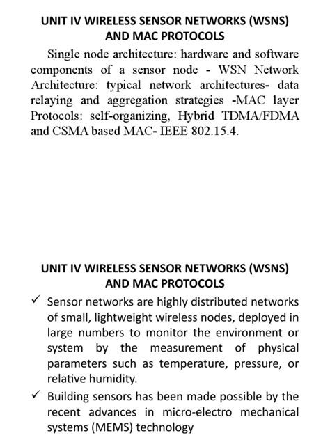 Unit Iv Wireless Sensor Networks Wsns And Mac Protocols Pdf Wireless Sensor Network