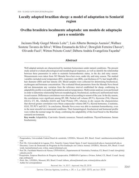 Pdf Locally Adapted Brazilian Sheep A Model Of Adaptation To Semiarid Region