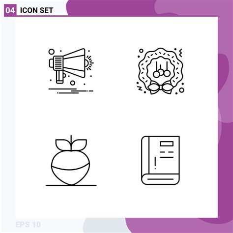 Set Of 4 Modern Ui Icons Symbols Signs For Announcement Food Notification Wreath Vegetable