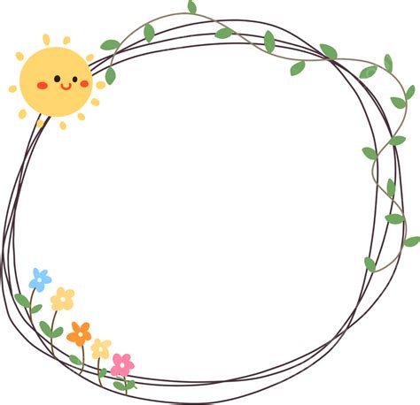 Cute Sun With Flowers And Leaves Border Png