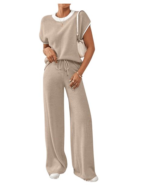 Soly Hux Womens Knit Sweater Sets Two Piece Outfits Short Sleeve Top